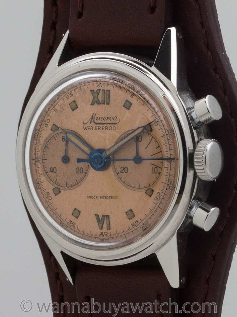 Minerva Vintage Chronograph Stainless Steel circa 1950's