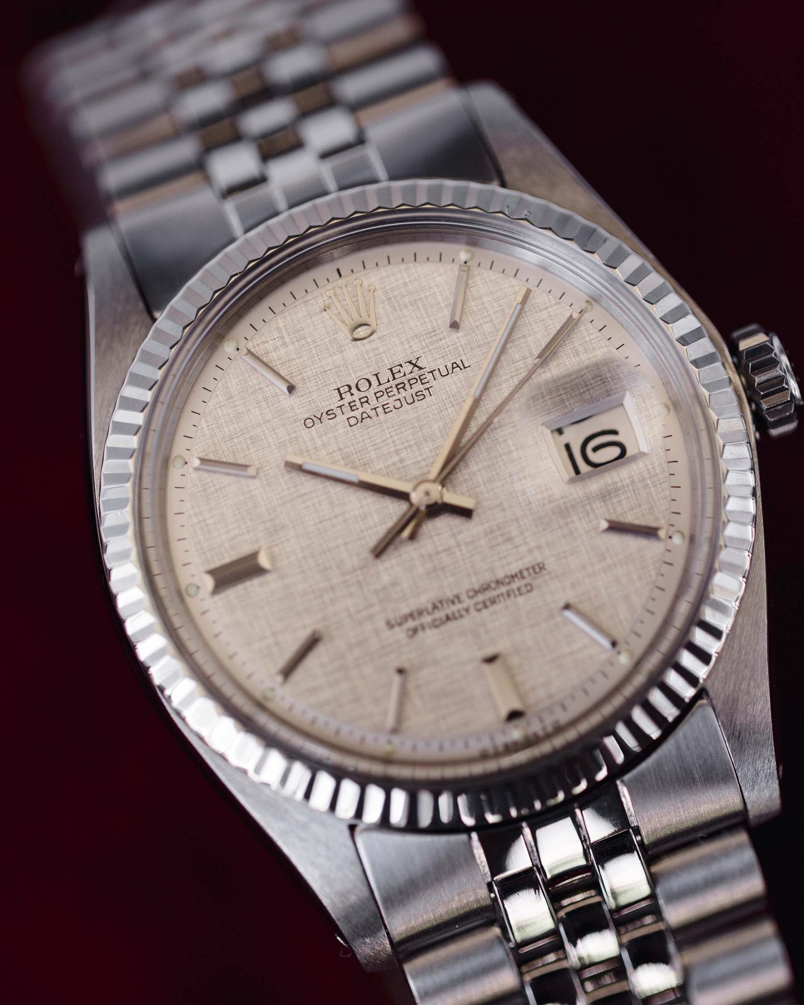Rolex Datejust SS/14K WG Linen Dial ref 1601 circa 1973