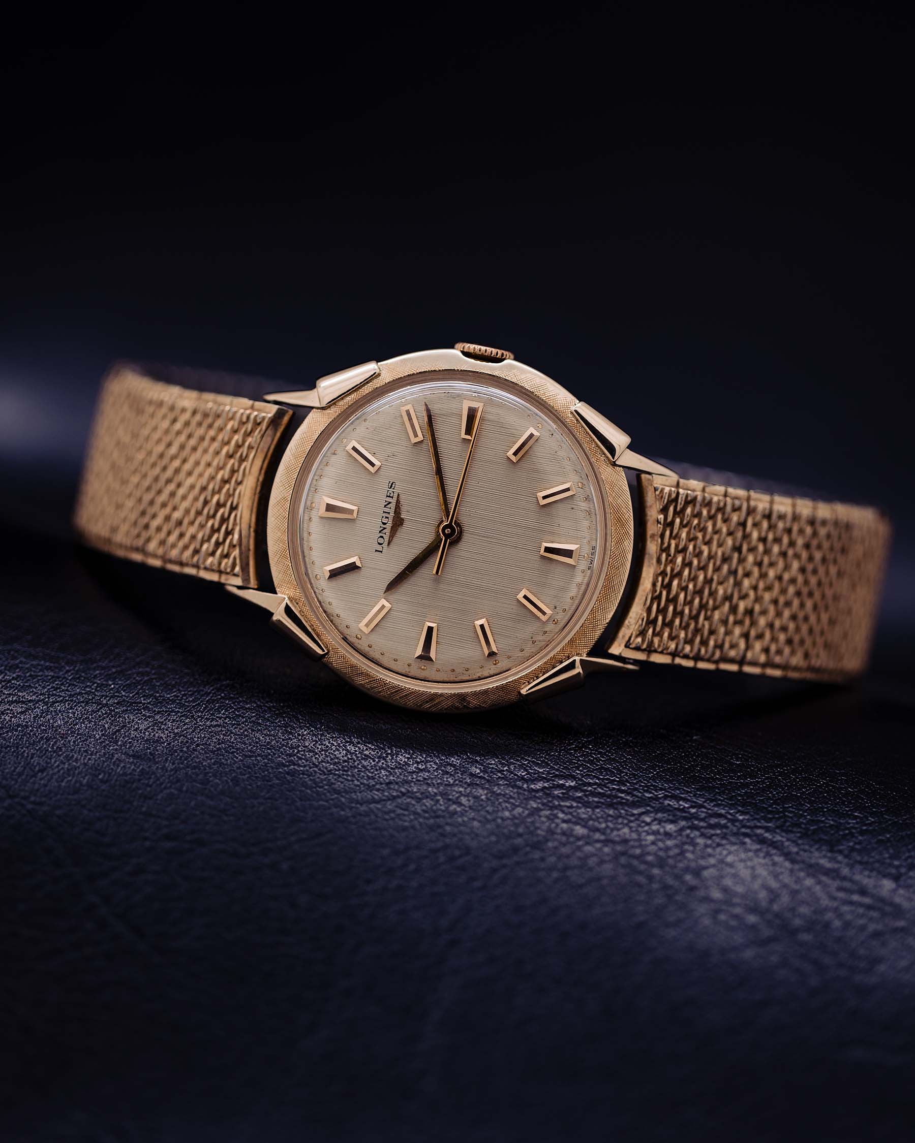 Longines 14K YG Dress Model Textured Dial Florentine Case circa 1959
