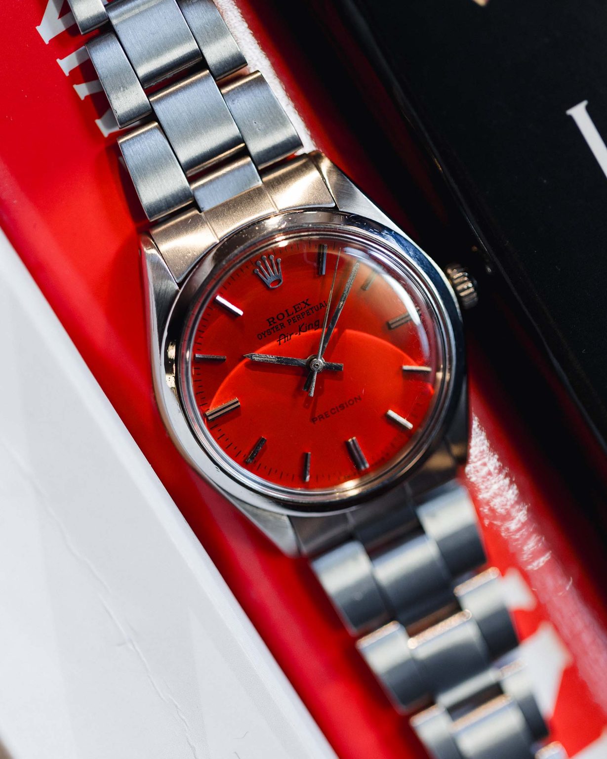 Rolex Airking ref# 5500 Custom Colored "Vampire Red" Dial circa 1976